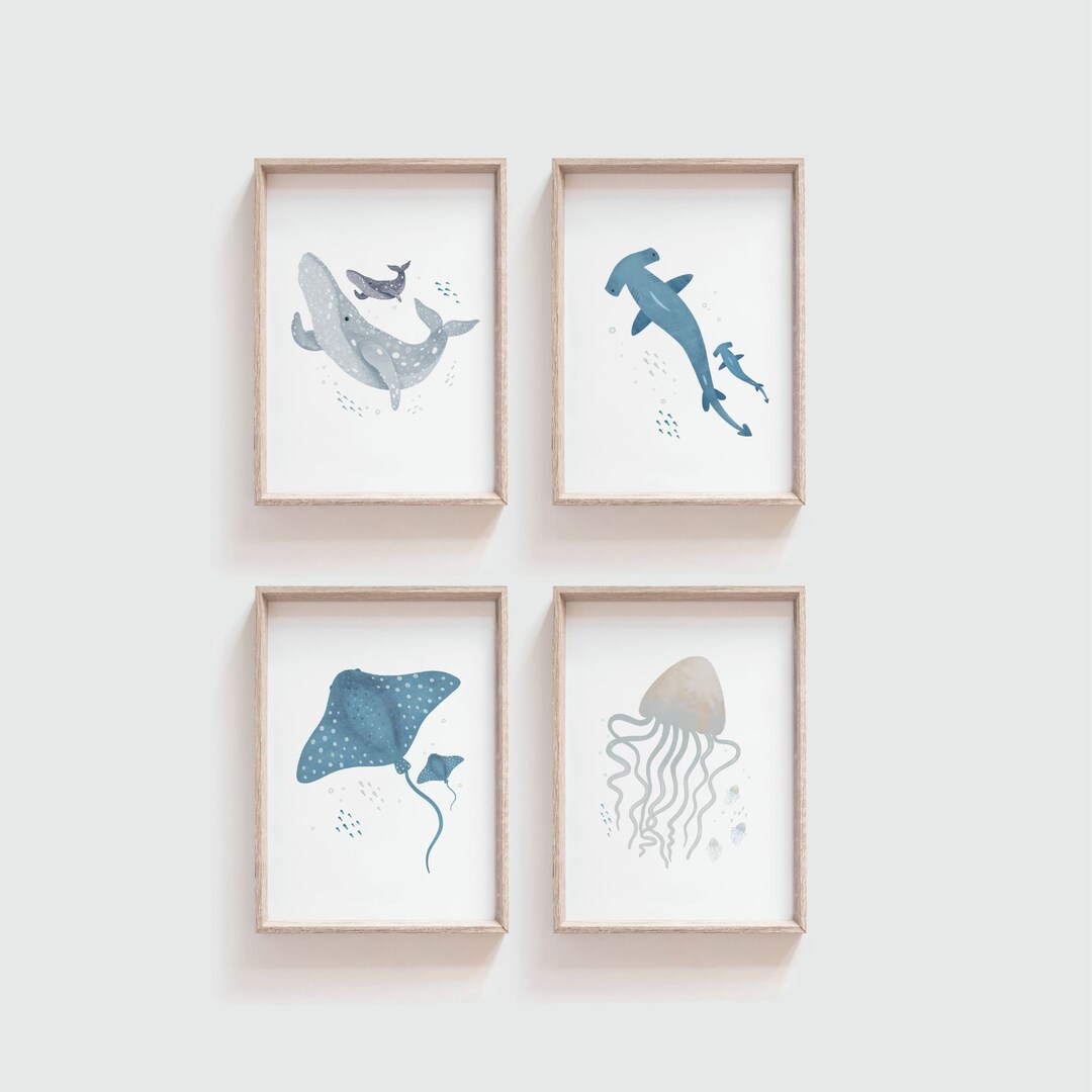 Set of 4 Watercolour Sea Animals, Ocean Nursery Wall Art Prints ...