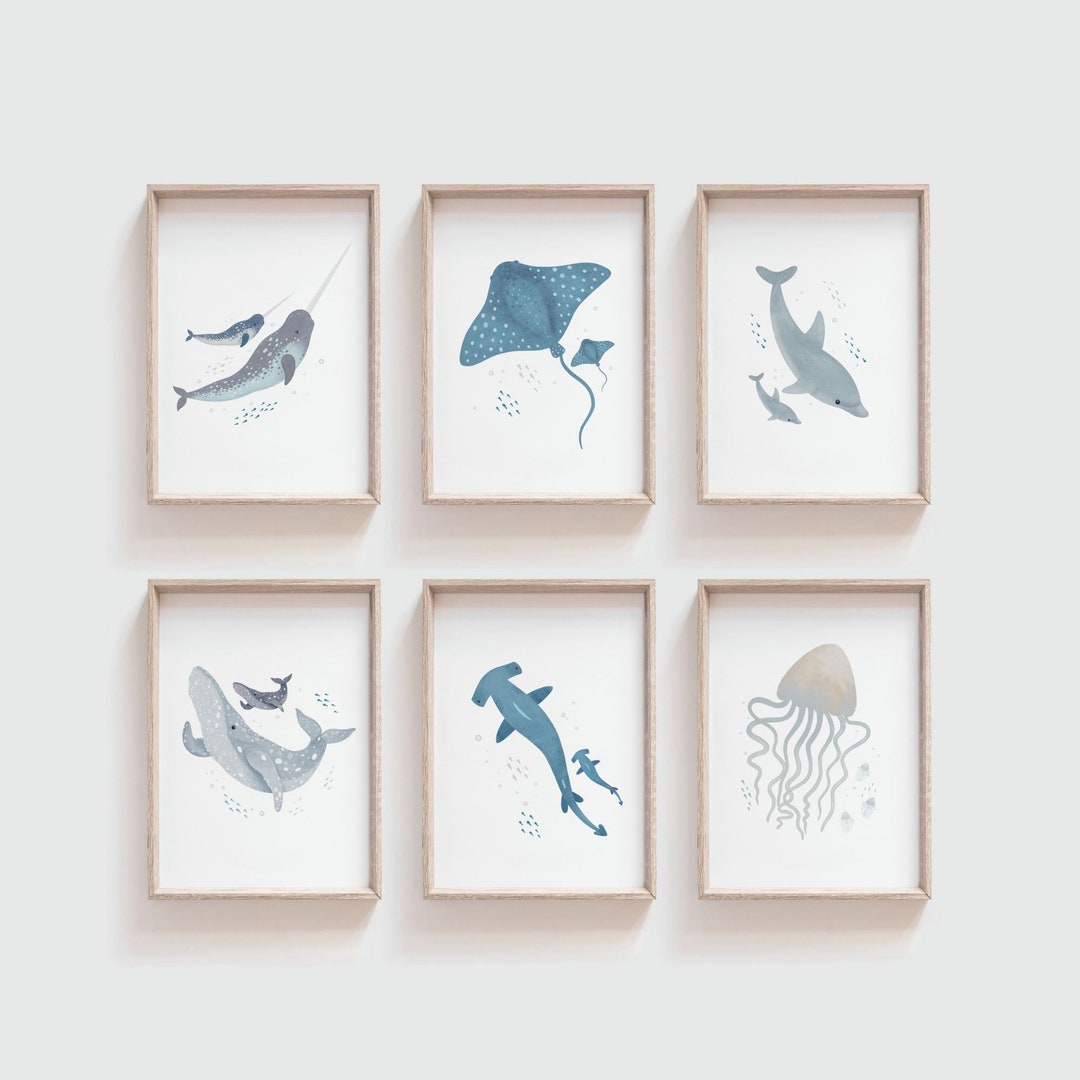 Set of 6 Watercolour Sea Creature Nursery Prints ,jellyfish Printables ...
