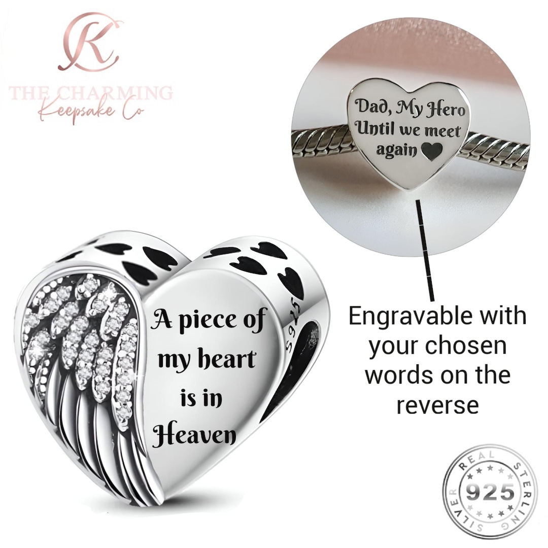 Engraved Angel Wings Charm Genuine 925 Sterling Silver - Personalise ...