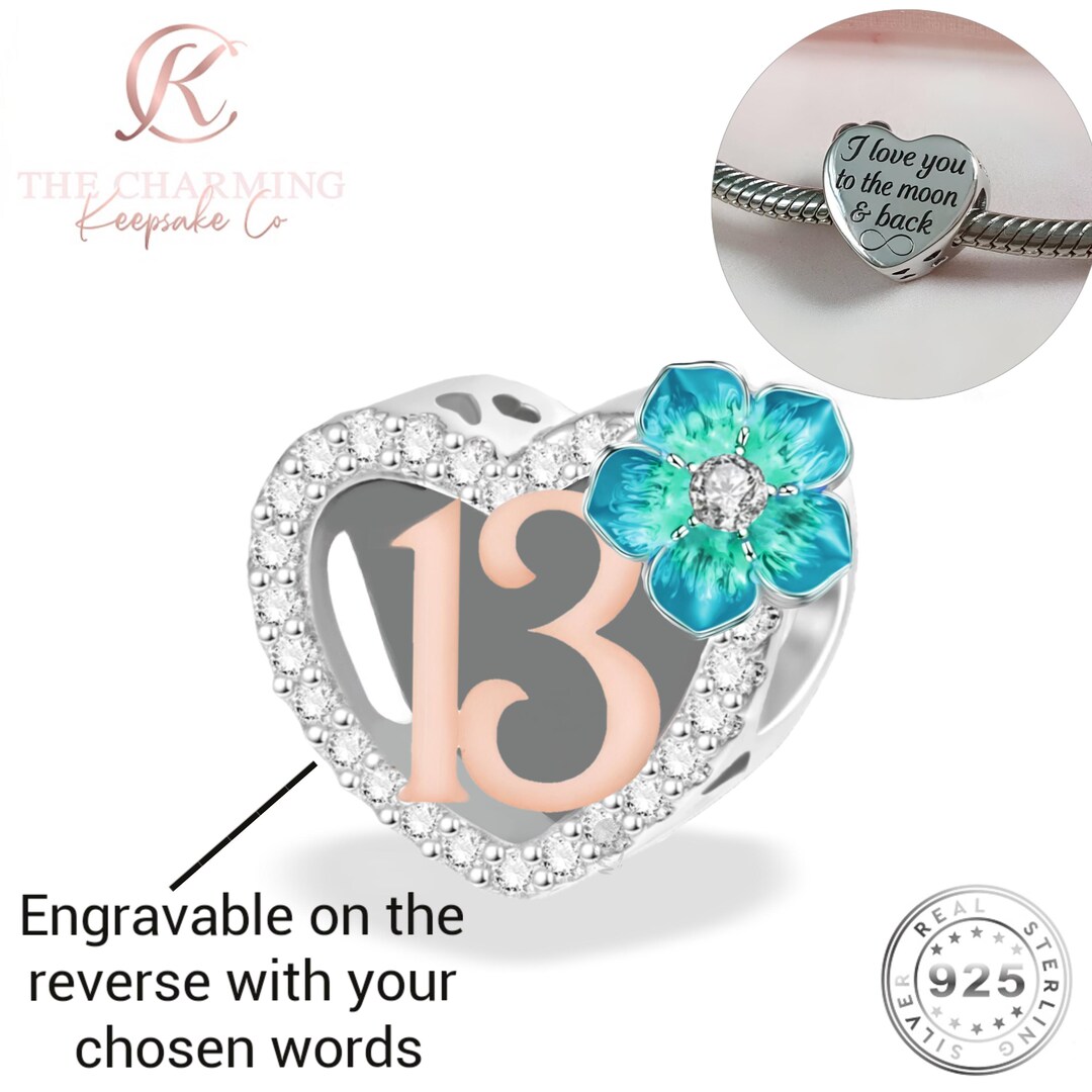Engraved 13th Birthday Charm Genuine 925 Sterling Silver Personalise ...