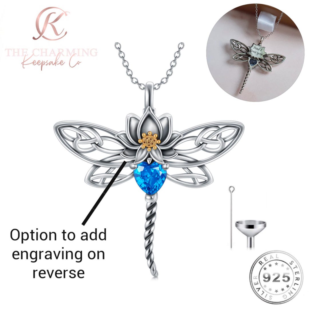 Engravable Dragonfly Urn Necklace 925 Sterling Silver - Personalised ...