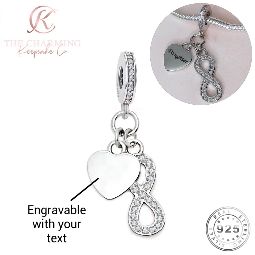 Engraved Heart & Infinity Charm Genuine 925 Sterling Silver ...