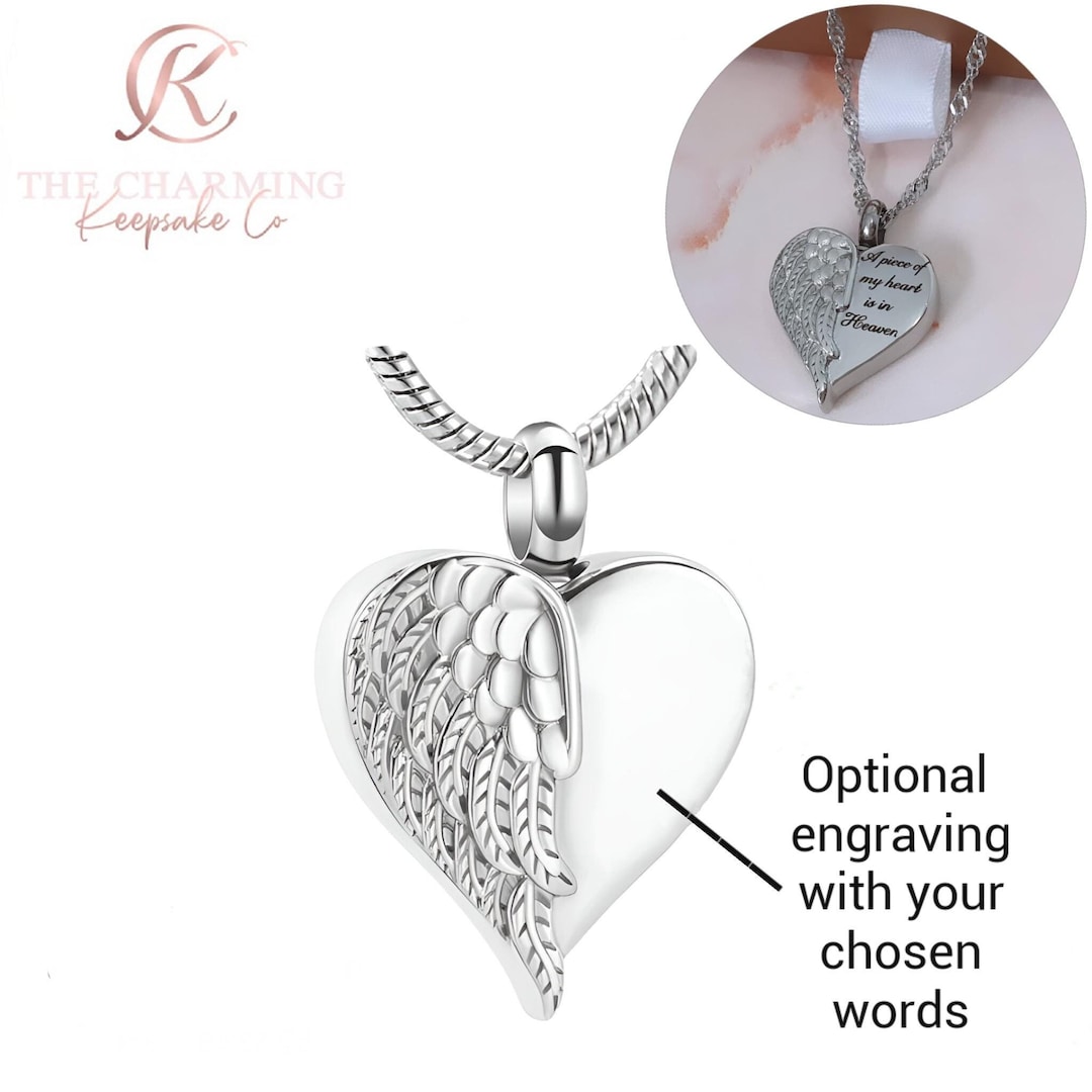 Engravable Cremation Ashes Angel Wing Urn Necklace Silver - Memorial ...