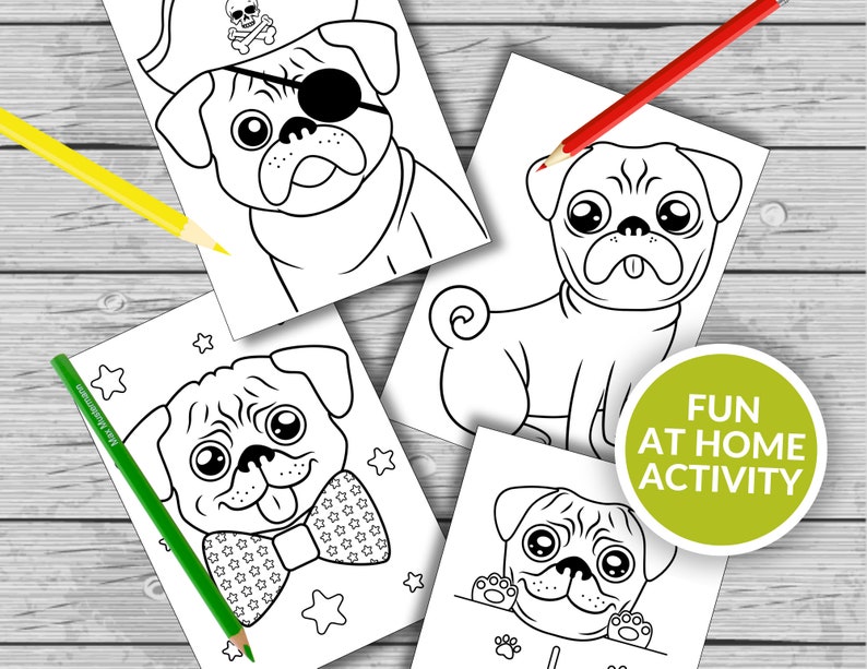 10 Cute Pug Printable Coloring Pages, Cute Dogs Coloring Book, Fun at ...