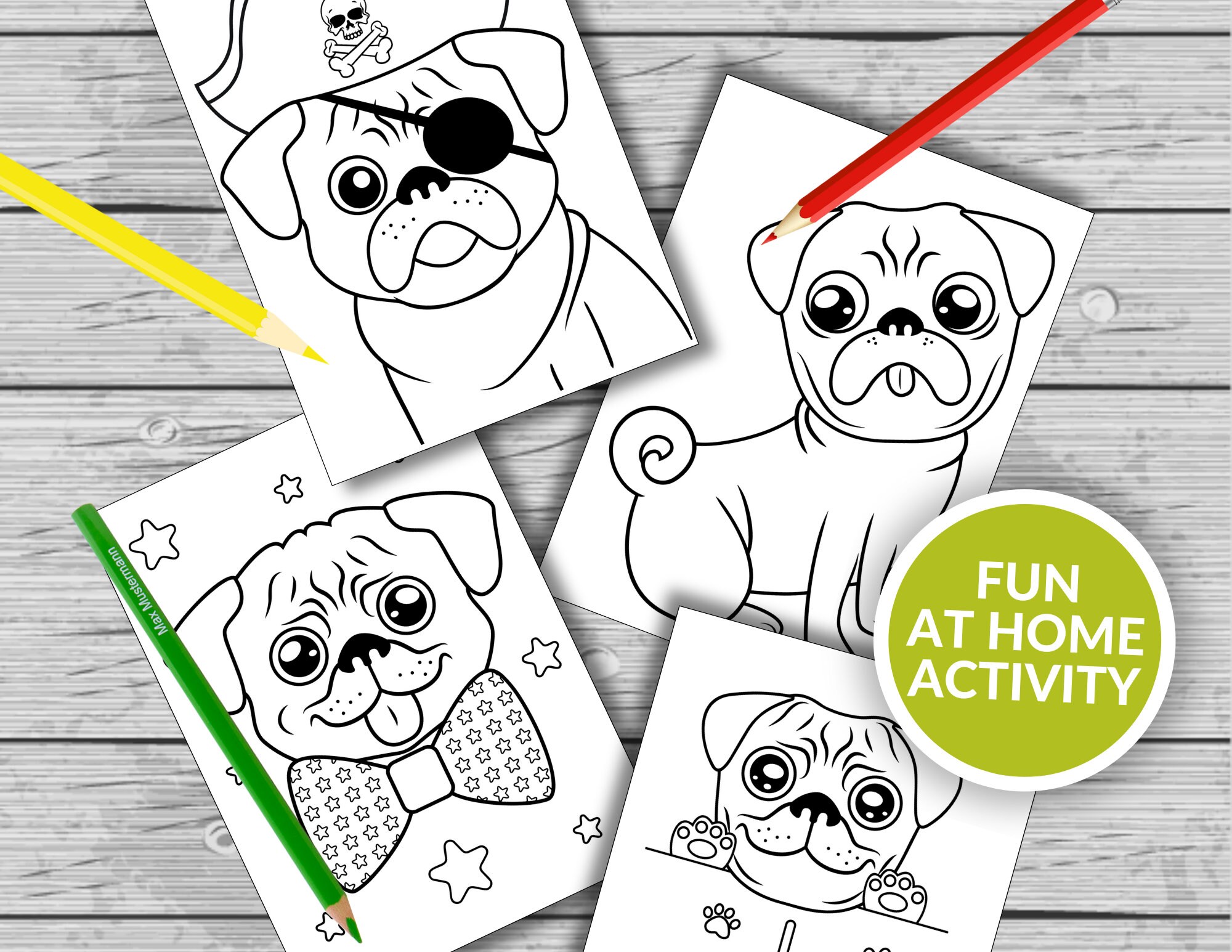 10 Cute Pug Printable Coloring Pages, Cute Dogs Coloring Book, Fun at ...