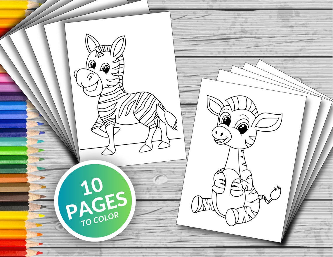 10 Cute Zebra Printable Coloring Pages, Cute Zebra Coloring Book, Fun ...
