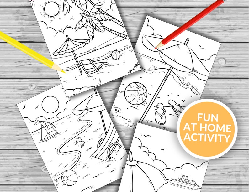 10 Beach Printable Coloring Pages, Cute Beach Coloring Book, Fun at ...
