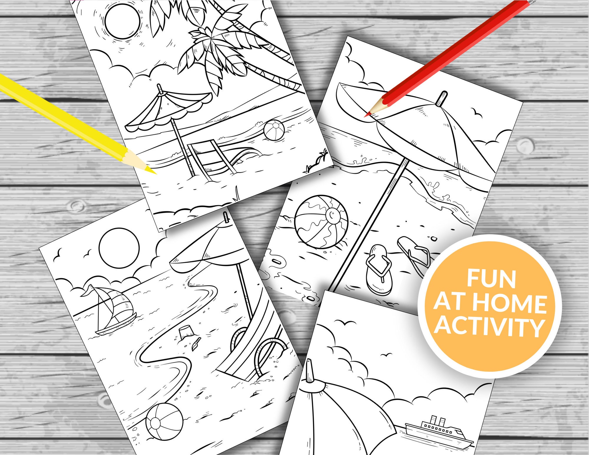 10 Beach Printable Coloring Pages, Cute Beach Coloring Book, Fun at ...