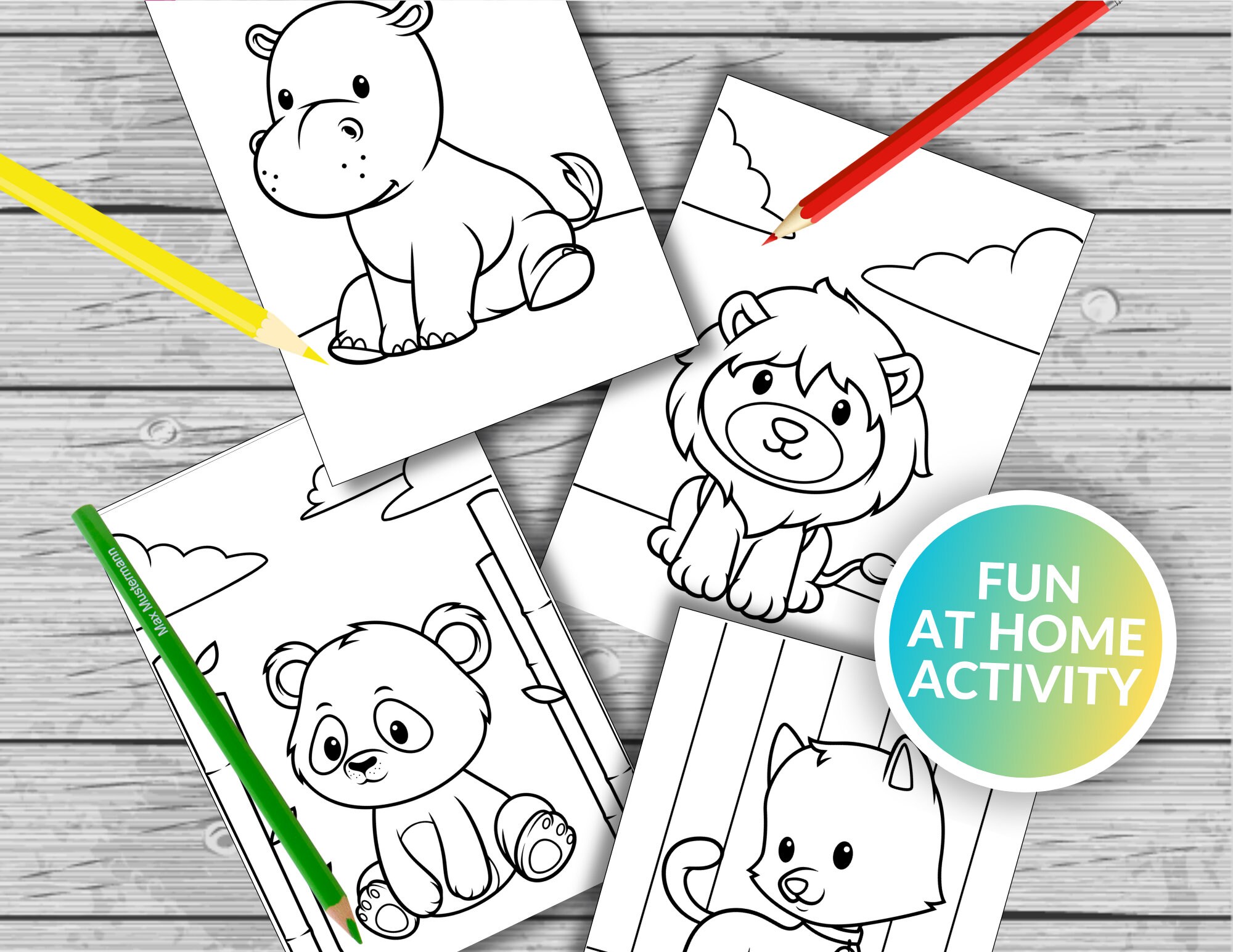 10 Cute Animals Printable Coloring Pages, Baby Animals Coloring Book ...