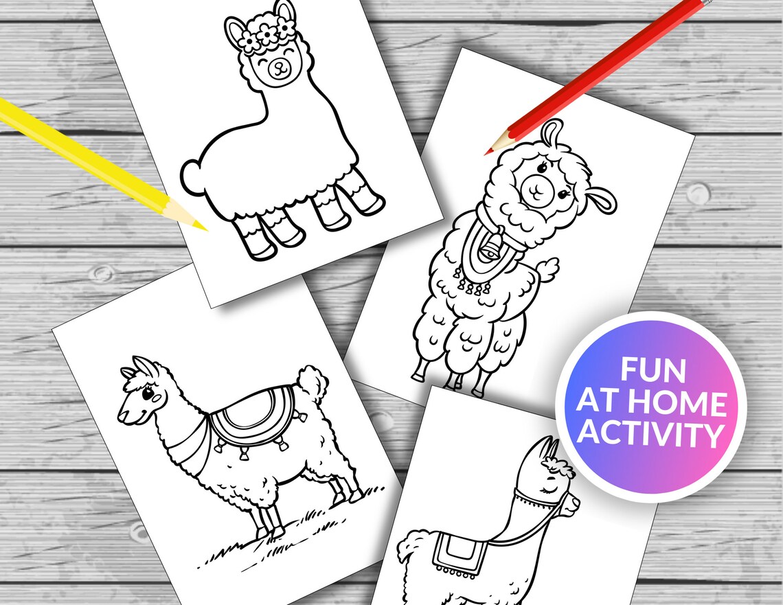 10 Cute Llama Printable Coloring Pages, Cute Llama Coloring Book, Fun ...