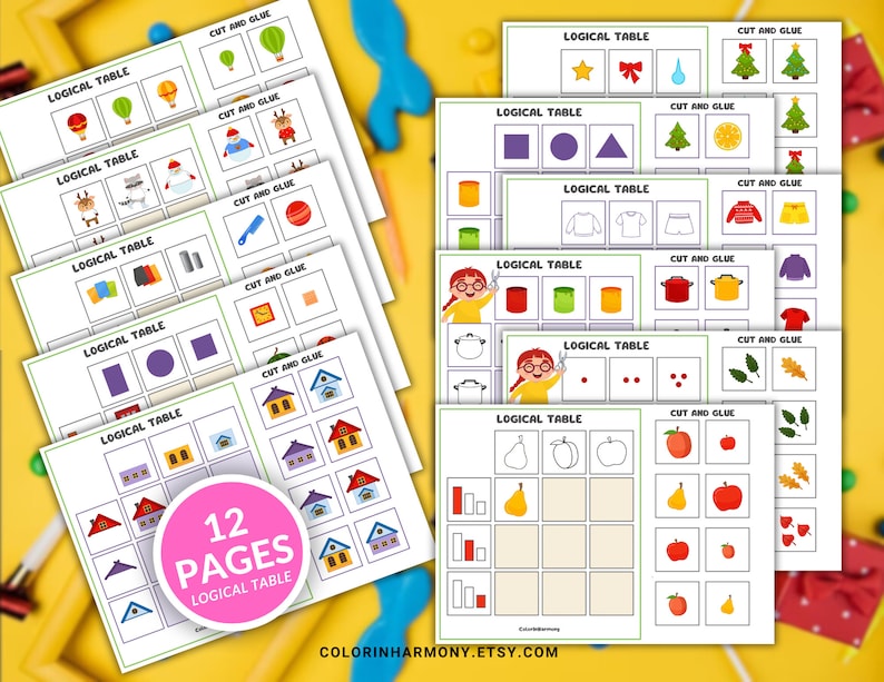 Logical Table, Childrens Logic Game, Color Activity, Homeschool ...