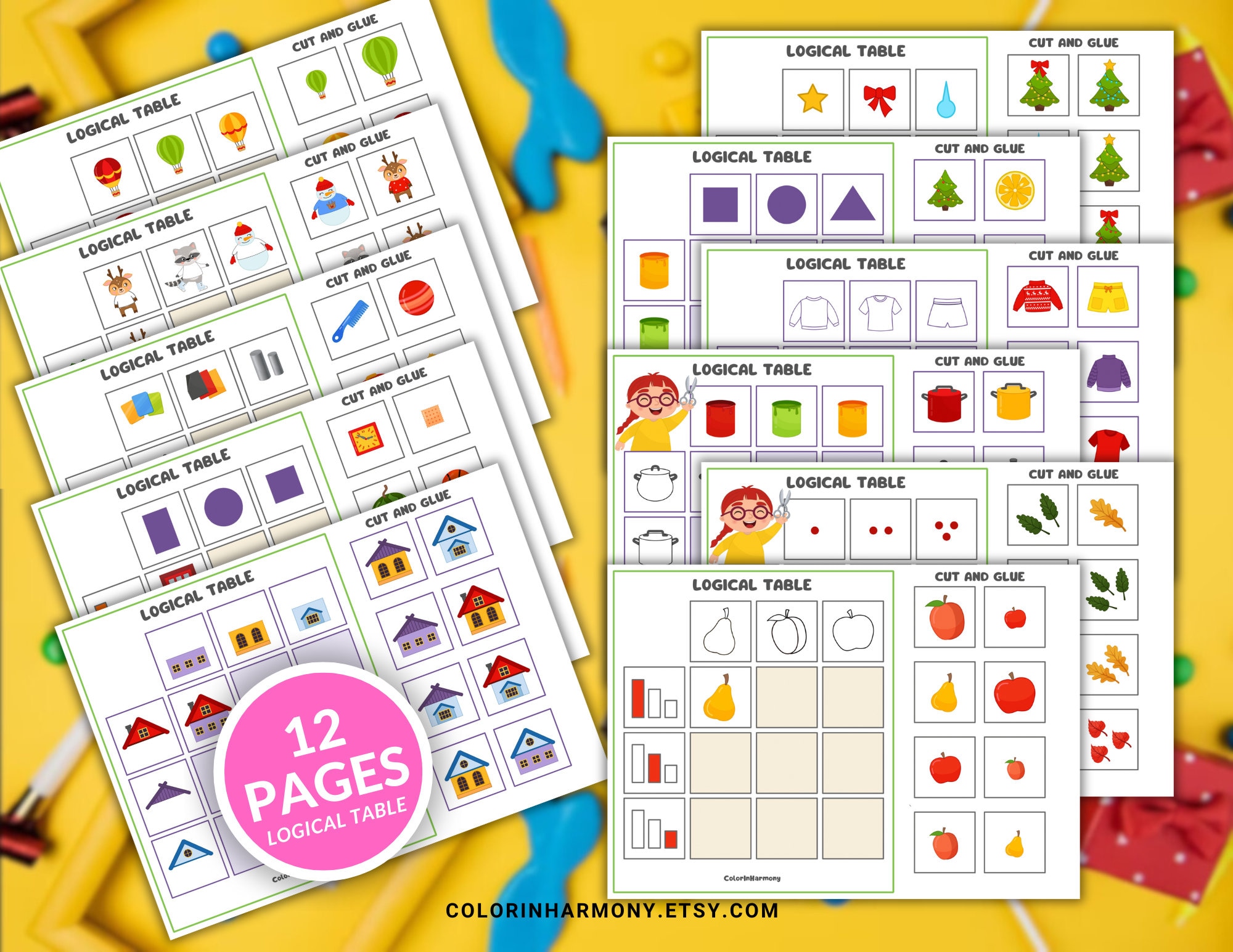 Logical Table, Childrens Logic Game, Color Activity, Homeschool ...