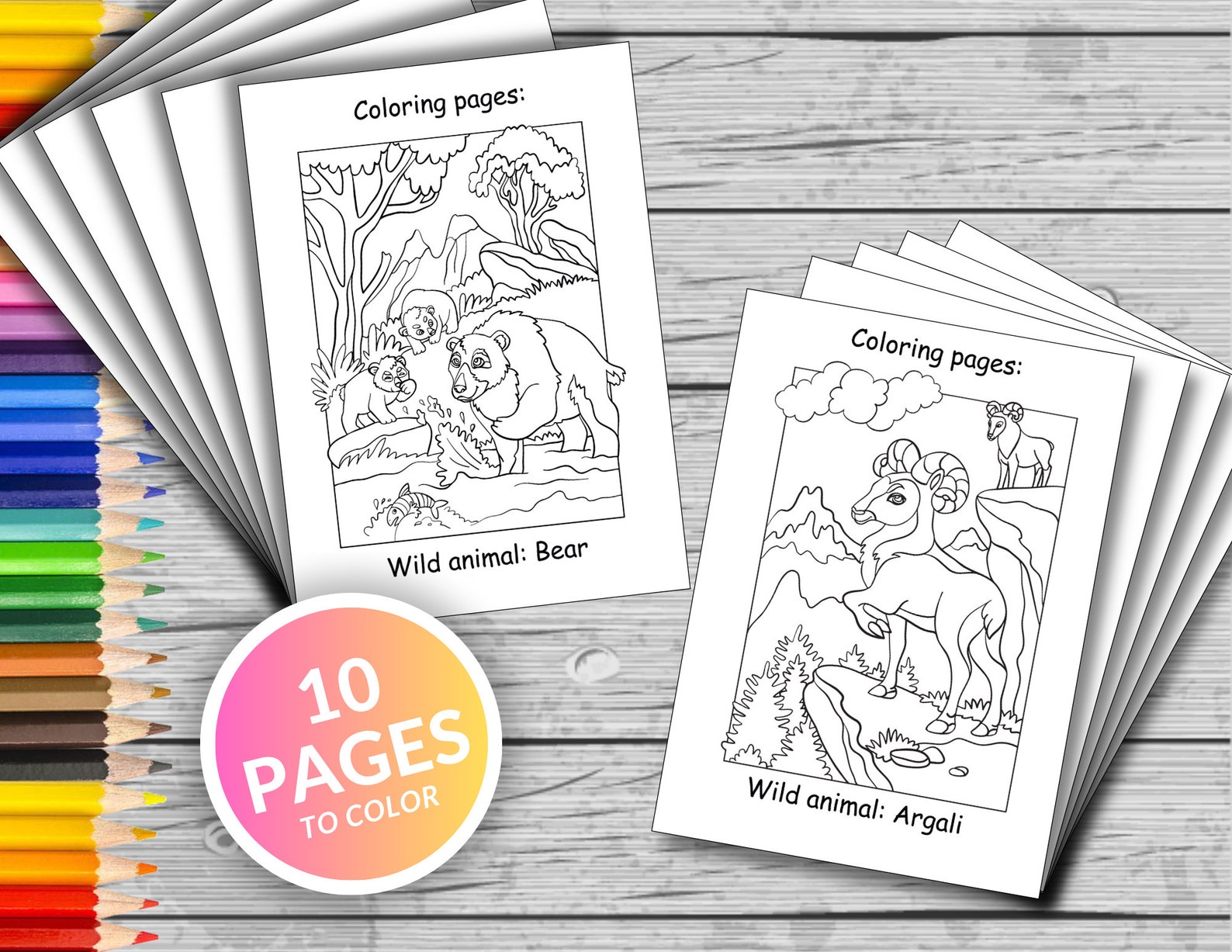 10 Wild Animals Printable Coloring Pages, Wild Animals Coloring Book ...
