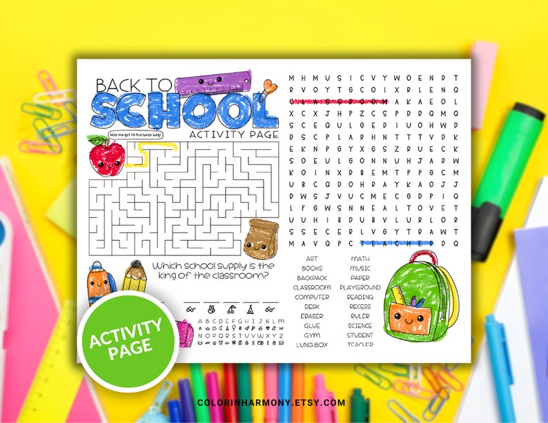 School Activity Placemat, School Coloring Page, Printable School Party ...