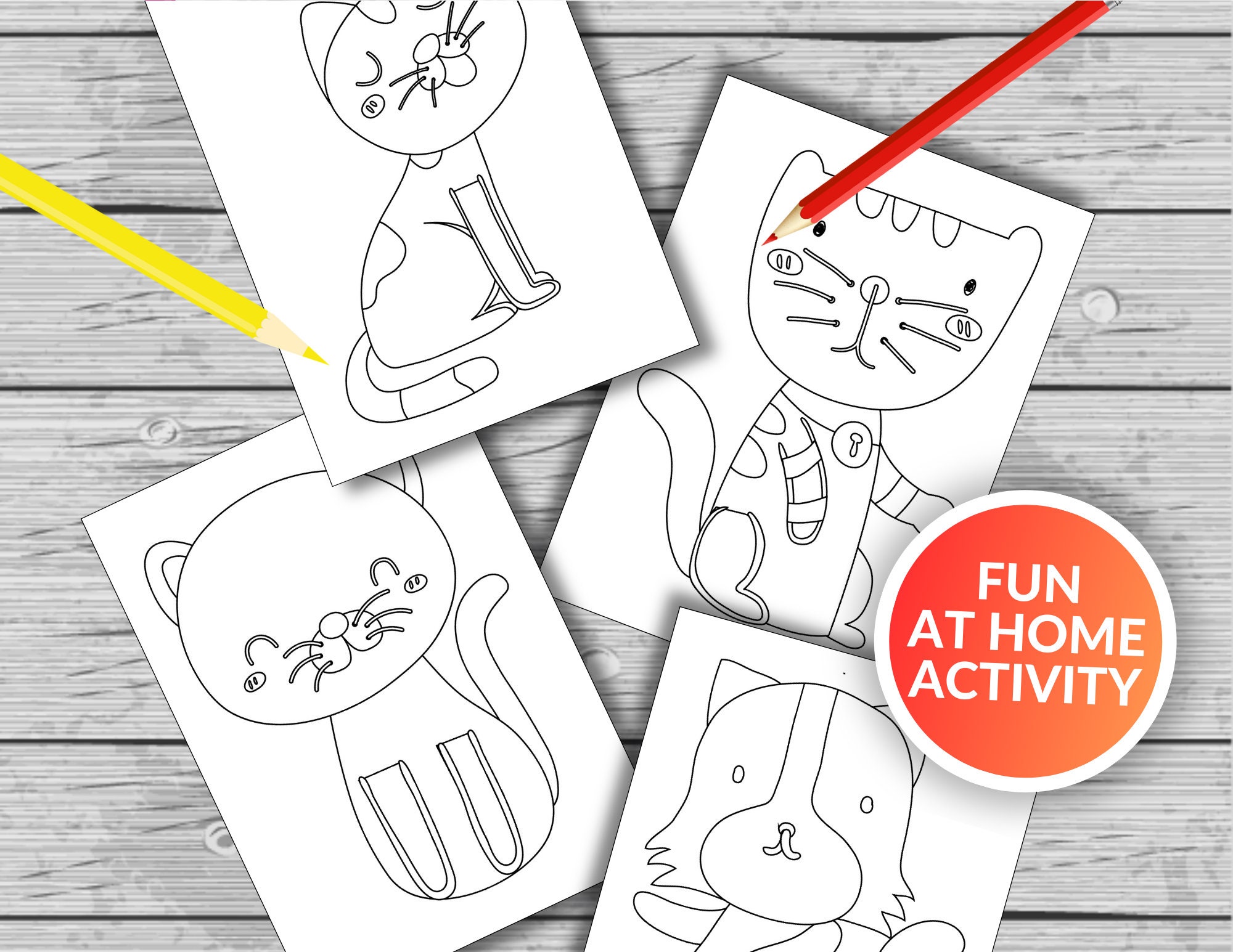10 Funny Cats Printable Coloring Pages, Cute Cats Coloring Book, Fun at ...