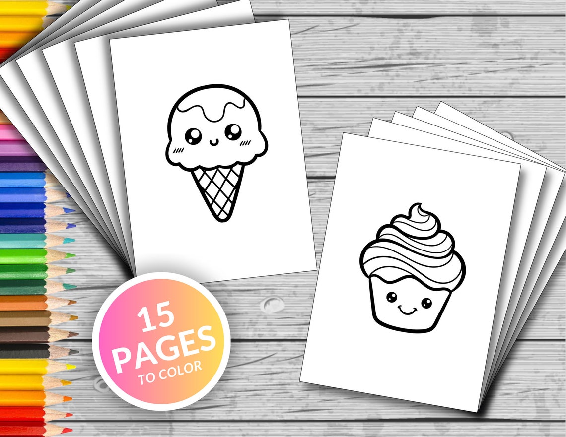 15 Cute Food Printable Coloring Pages, Cute Food Coloring Book, Fun at ...