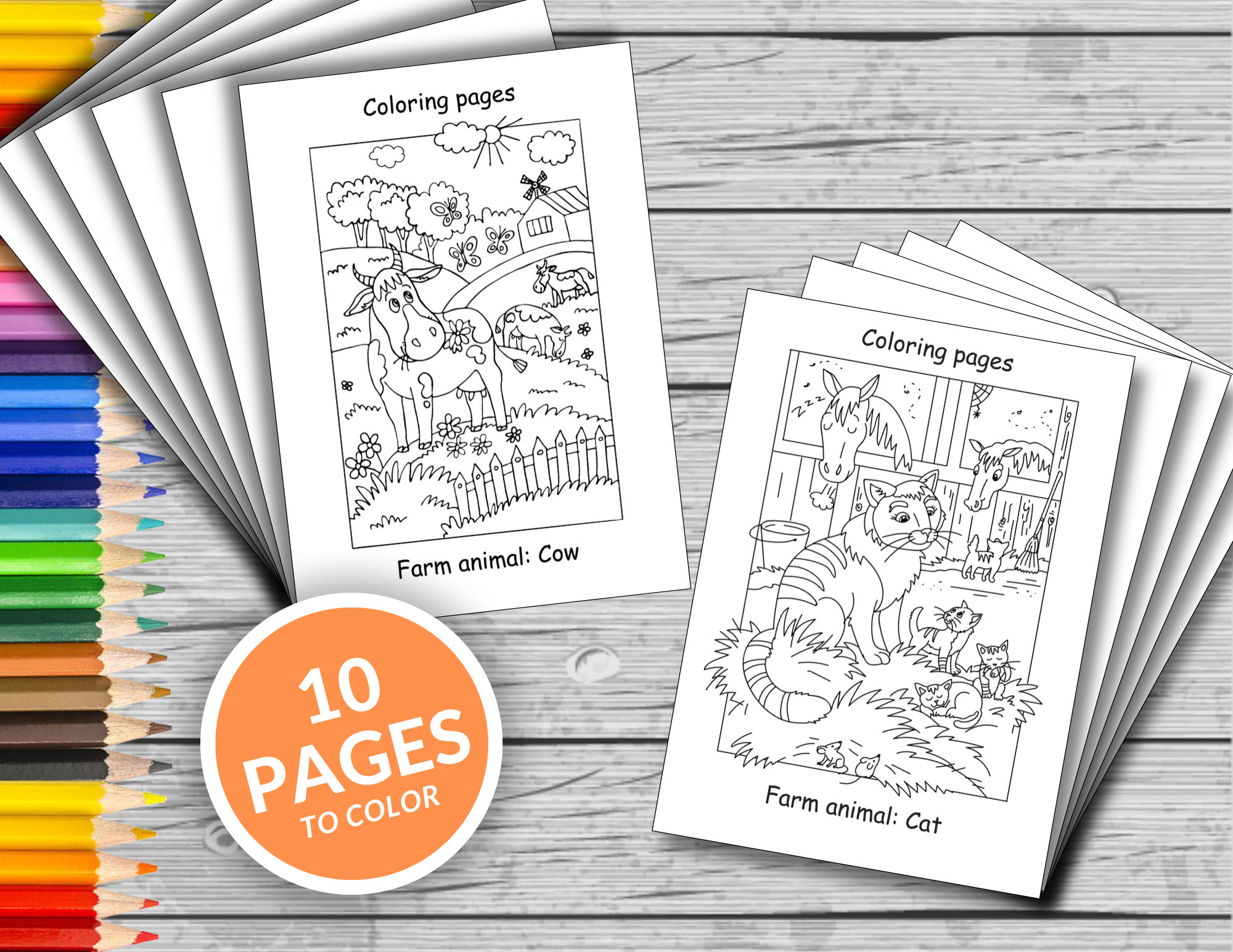 10 Farm Animals Printable Coloring Pages, Farm Animals Coloring Book ...