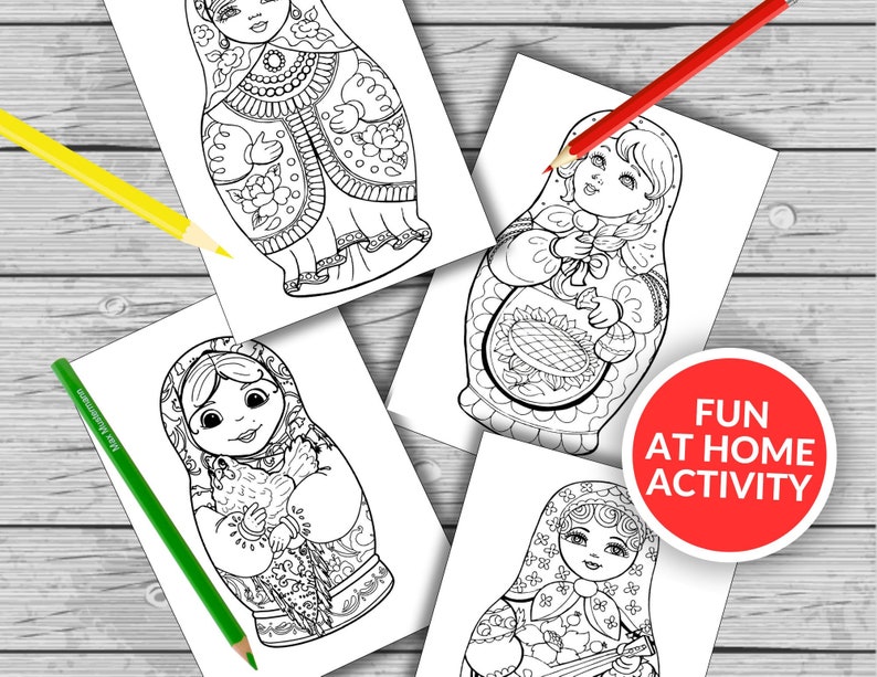 9 Pages Matryoshka Dolls Coloring Pages for Adults, Children, Download ...