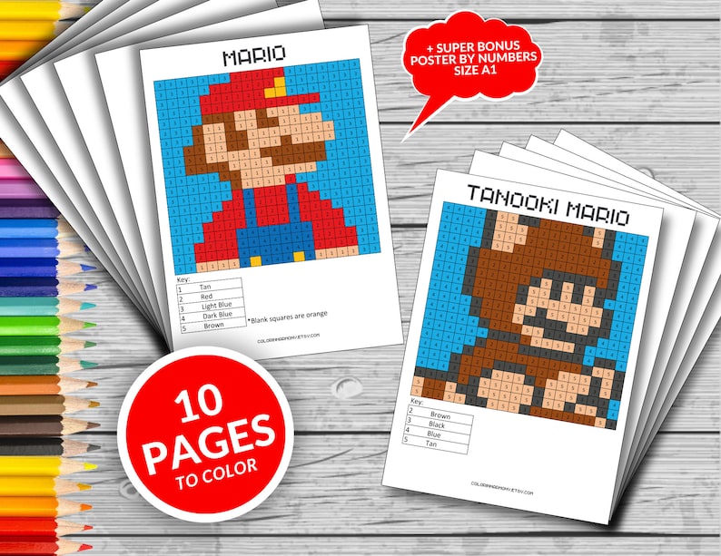 Super Mario Printable Coloring Pages, Coloring by Number, Super Mario ...