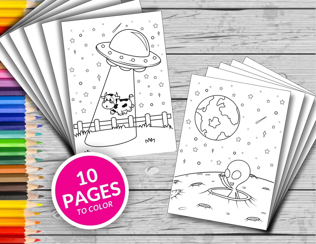 10 Alien Printable Coloring Pages, Martian Coloring Book, Fun at Home ...