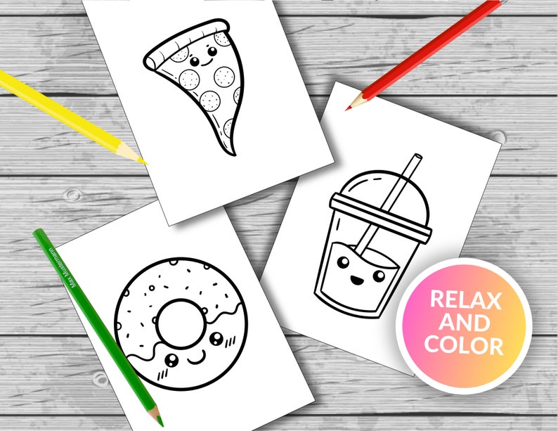 15 Cute Food Printable Coloring Pages, Cute Food Coloring Book, Fun at ...