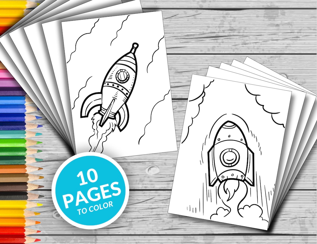 10 Rocket Printable Coloring Pages, Space Rocket Coloring Book, Fun at ...
