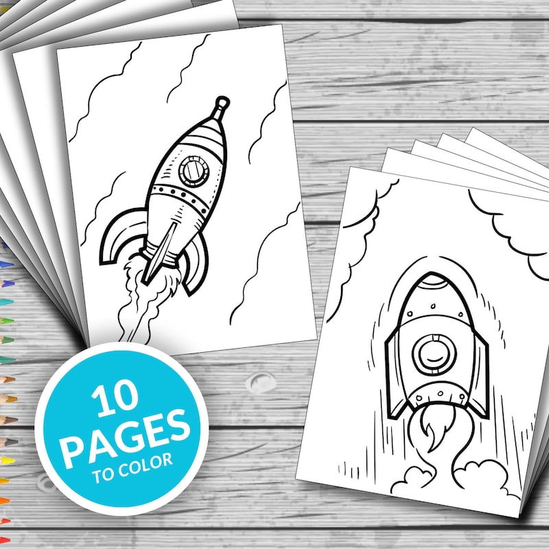 Rocket Ship Coloring Pages - Etsy UK