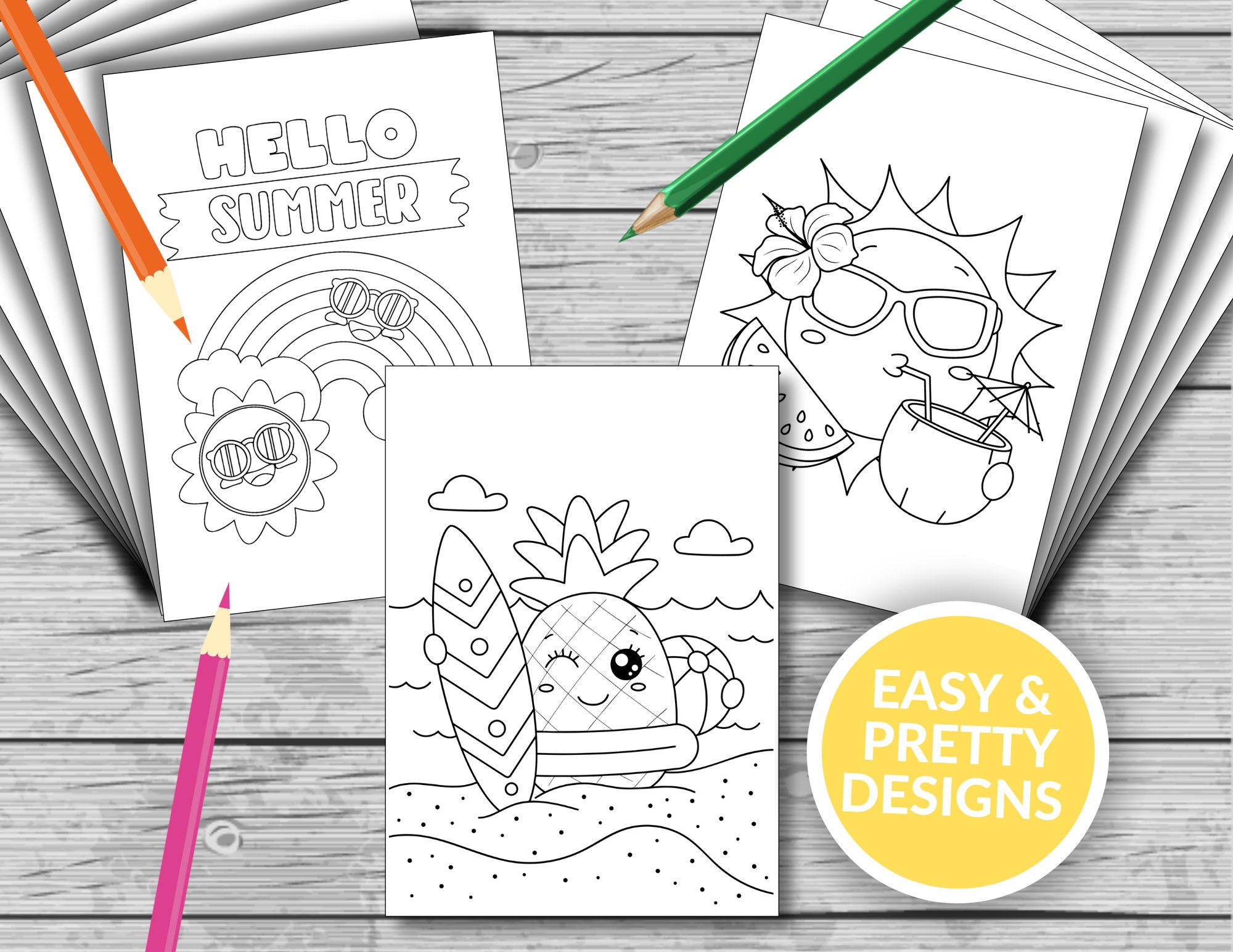 Summer Coloring Pages: 15 Fun Printable Designs (PDF) - Etsy