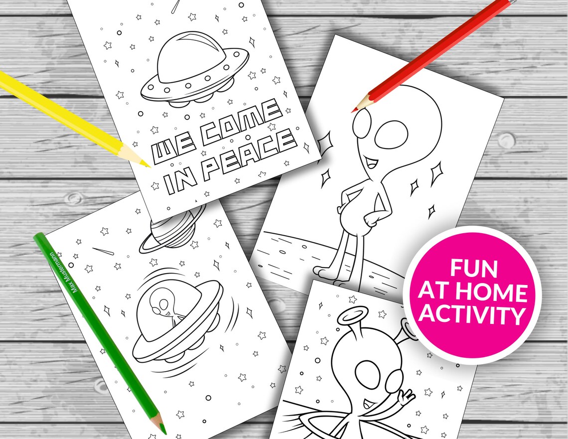 10 Alien Printable Coloring Pages, Martian Coloring Book, Fun at Home ...