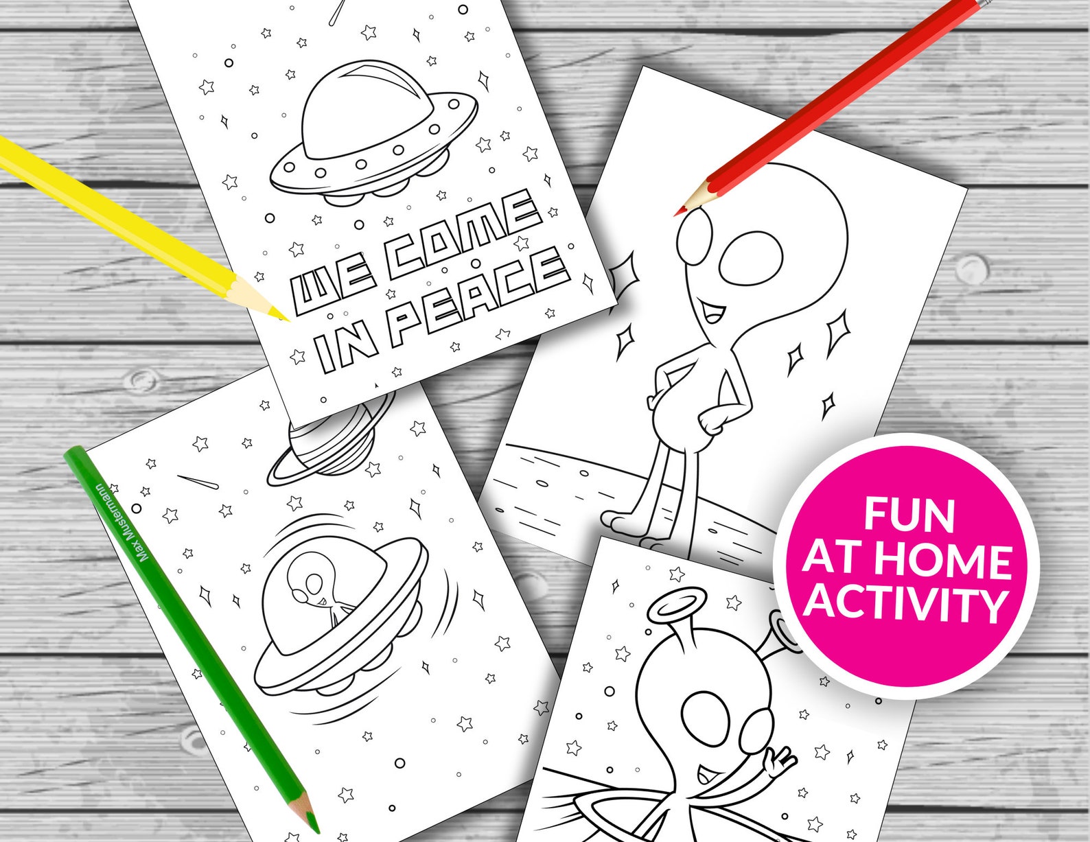 10 Alien Printable Coloring Pages, Martian Coloring Book, Fun at Home ...