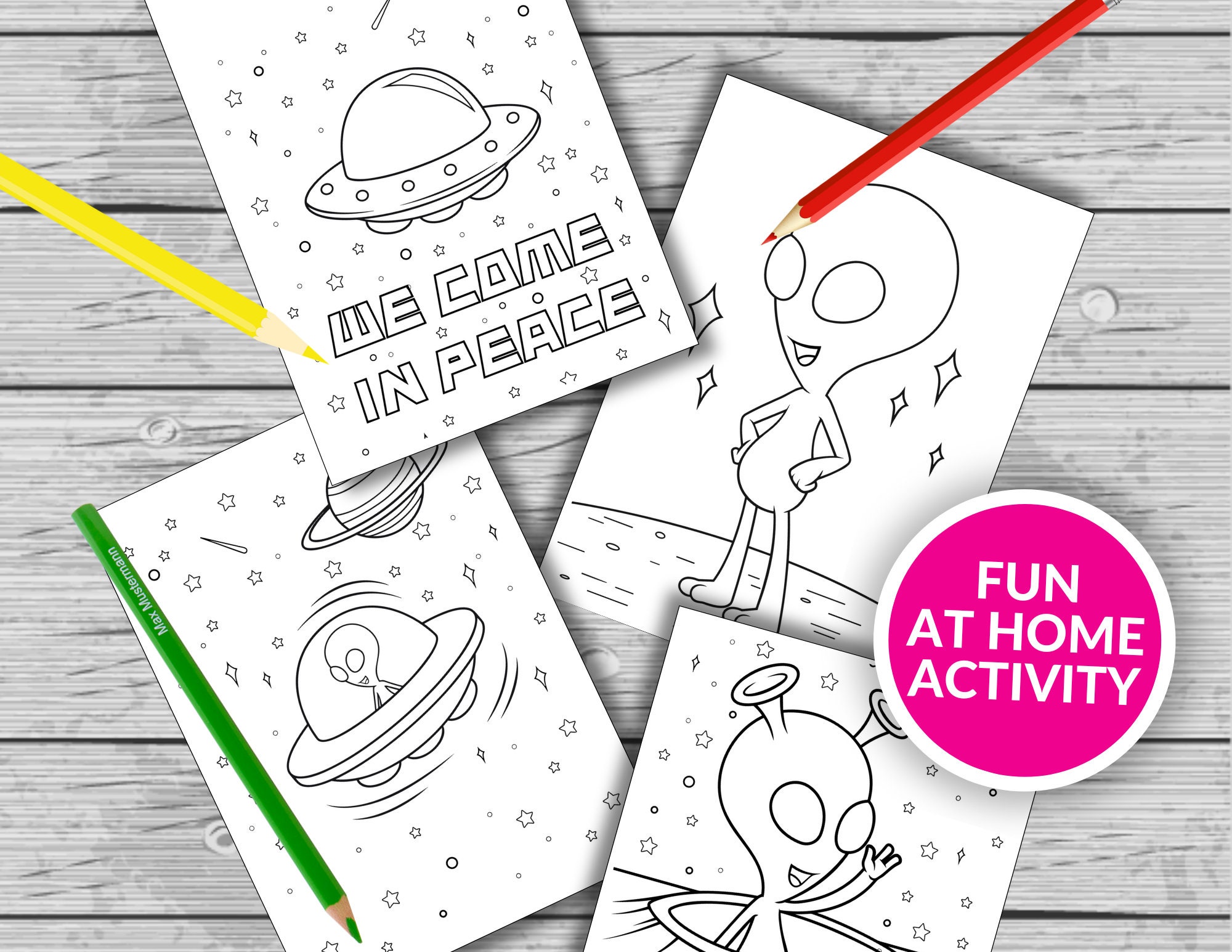 10 Alien Printable Coloring Pages, Martian Coloring Book, Fun at Home ...