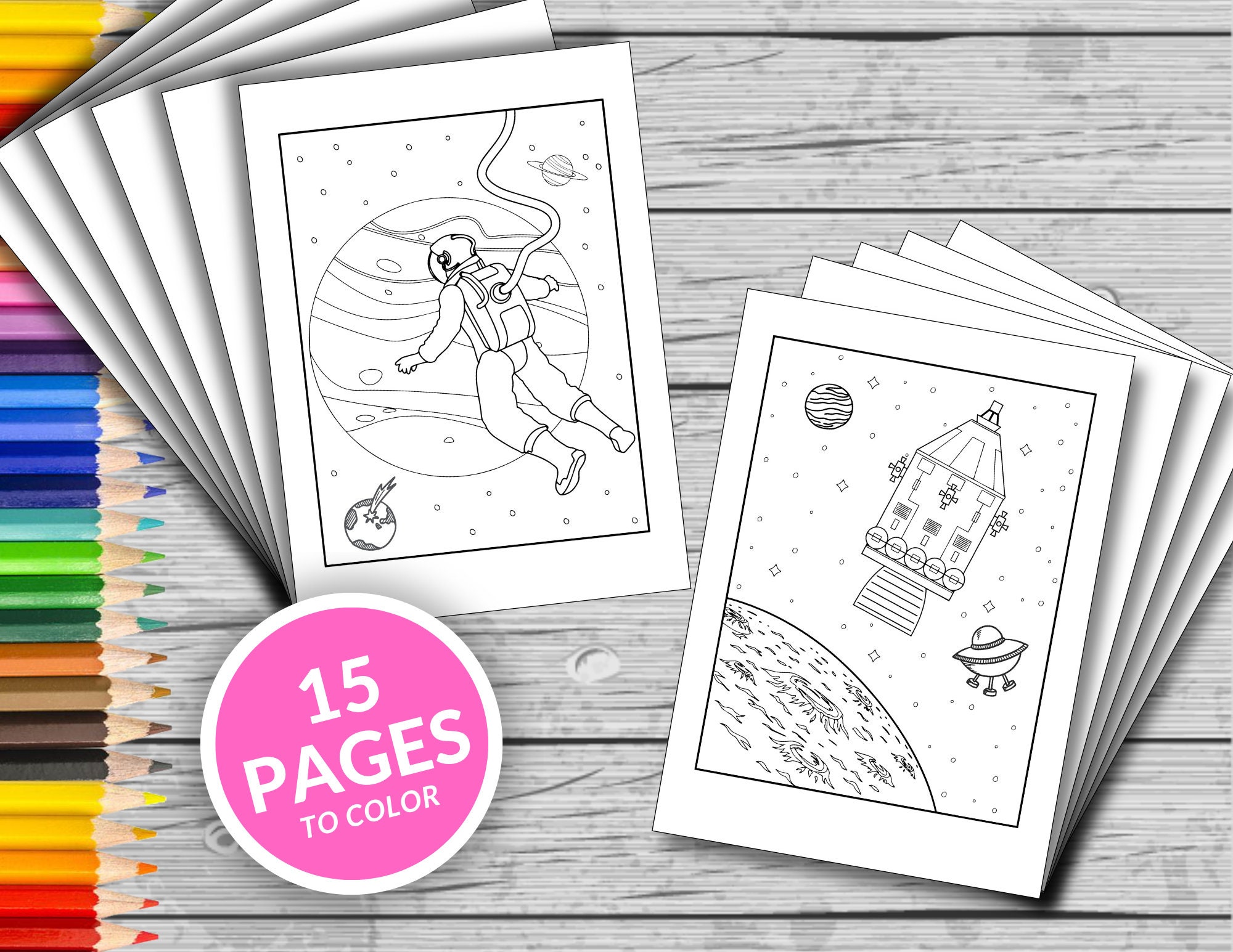 Space Coloring Book: 15 Fun Printable Pages (PDF Download) - Etsy
