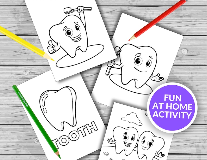 10 Cute Teeth Printable Coloring Pages, Cute Tooth Coloring Book, Fun ...