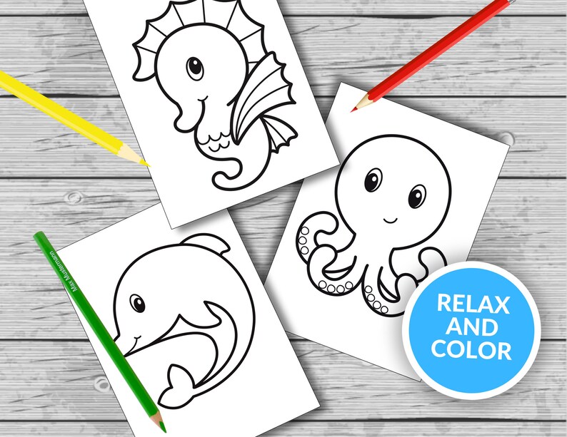 10 Cute Sea Animals Printable Coloring Pages, Baby Sea Animals Coloring ...