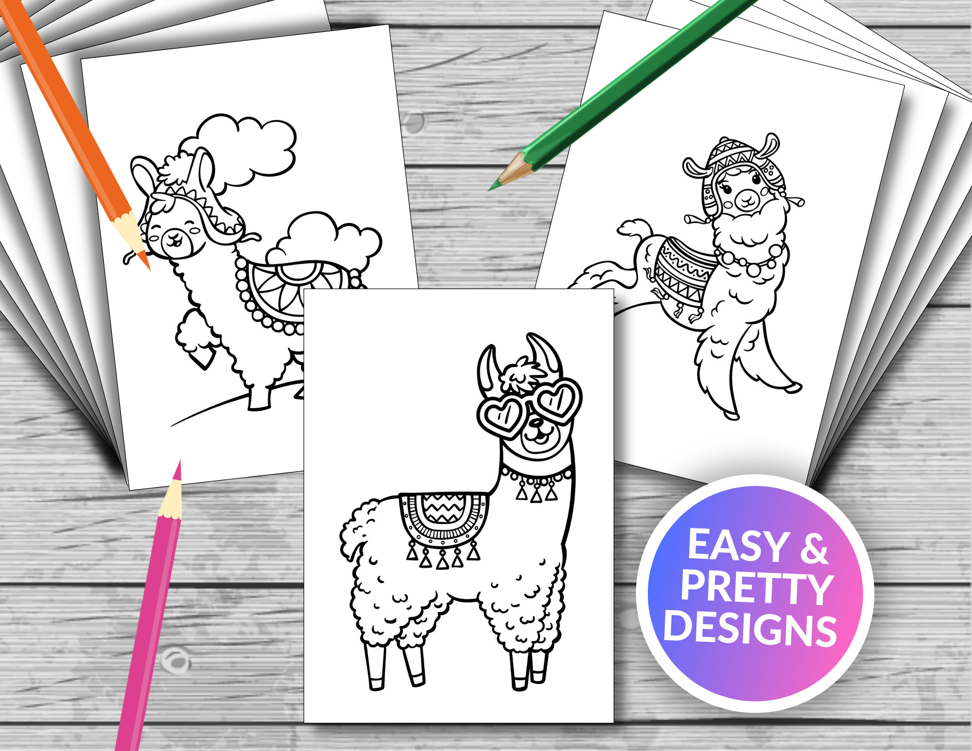 10 Cute Llama Printable Coloring Pages, Cute Llama Coloring Book, Fun ...