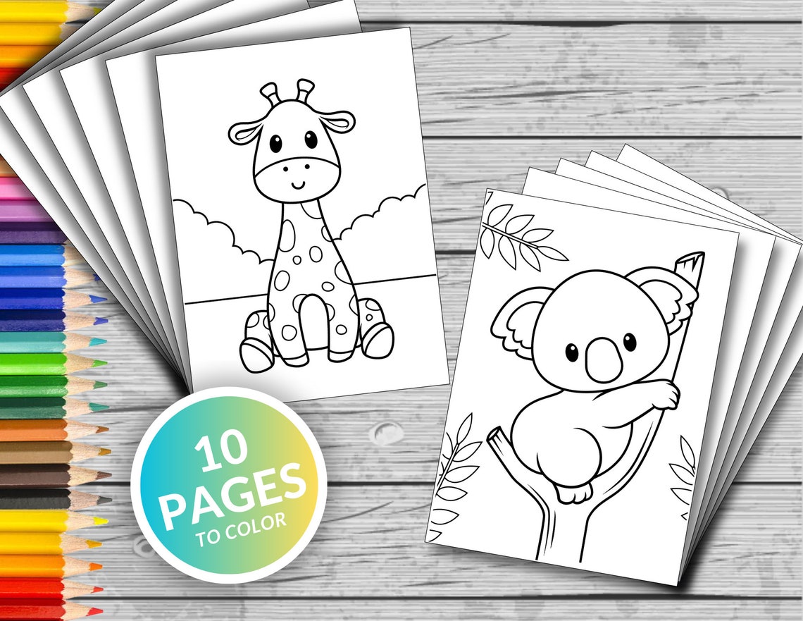 10 Cute Animals Printable Coloring Pages, Baby Animals Coloring Book ...