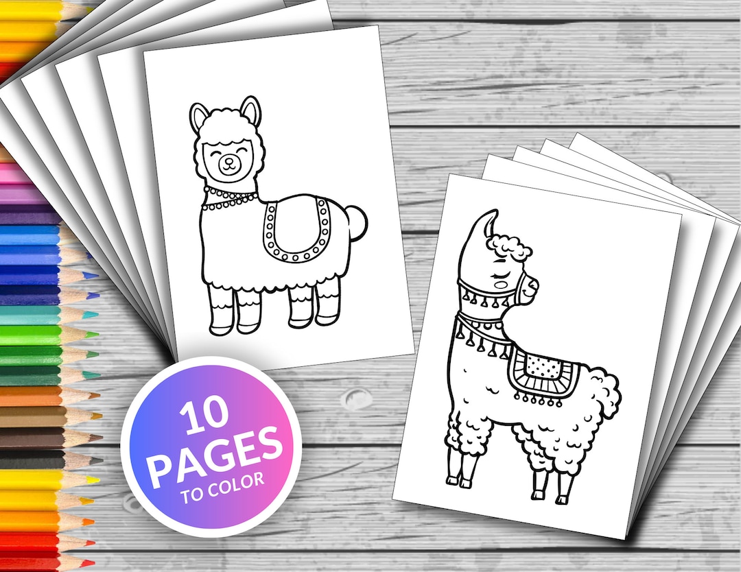 10 Cute Llama Printable Coloring Pages, Cute Llama Coloring Book, Fun ...