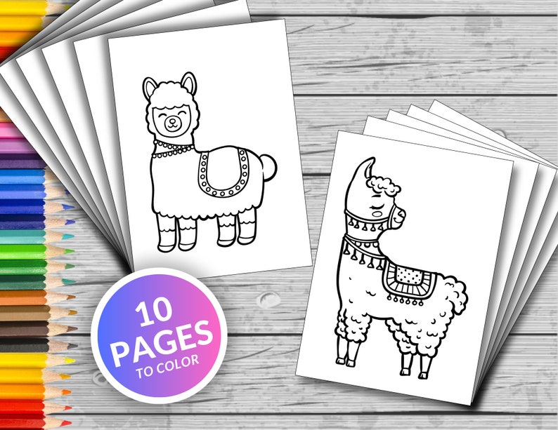 10 Cute Llama Printable Coloring Pages, Cute Llama Coloring Book, Fun ...