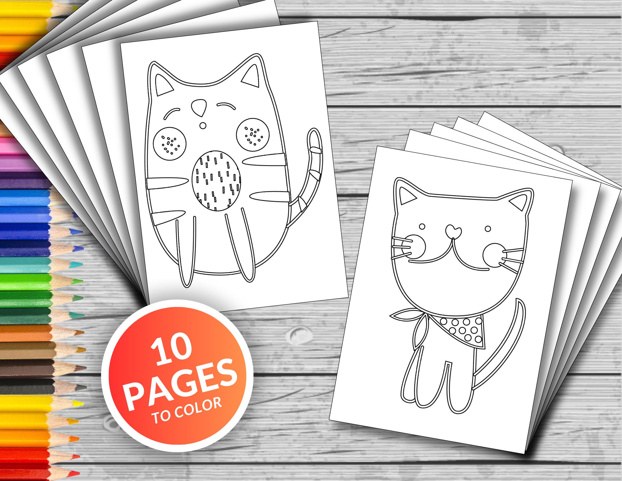 10 Funny Cats Printable Coloring Pages, Cute Cats Coloring Book, Fun at ...