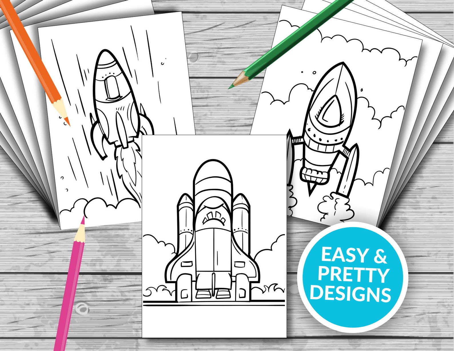 10 Rocket Printable Coloring Pages, Space Rocket Coloring Book, Fun at ...