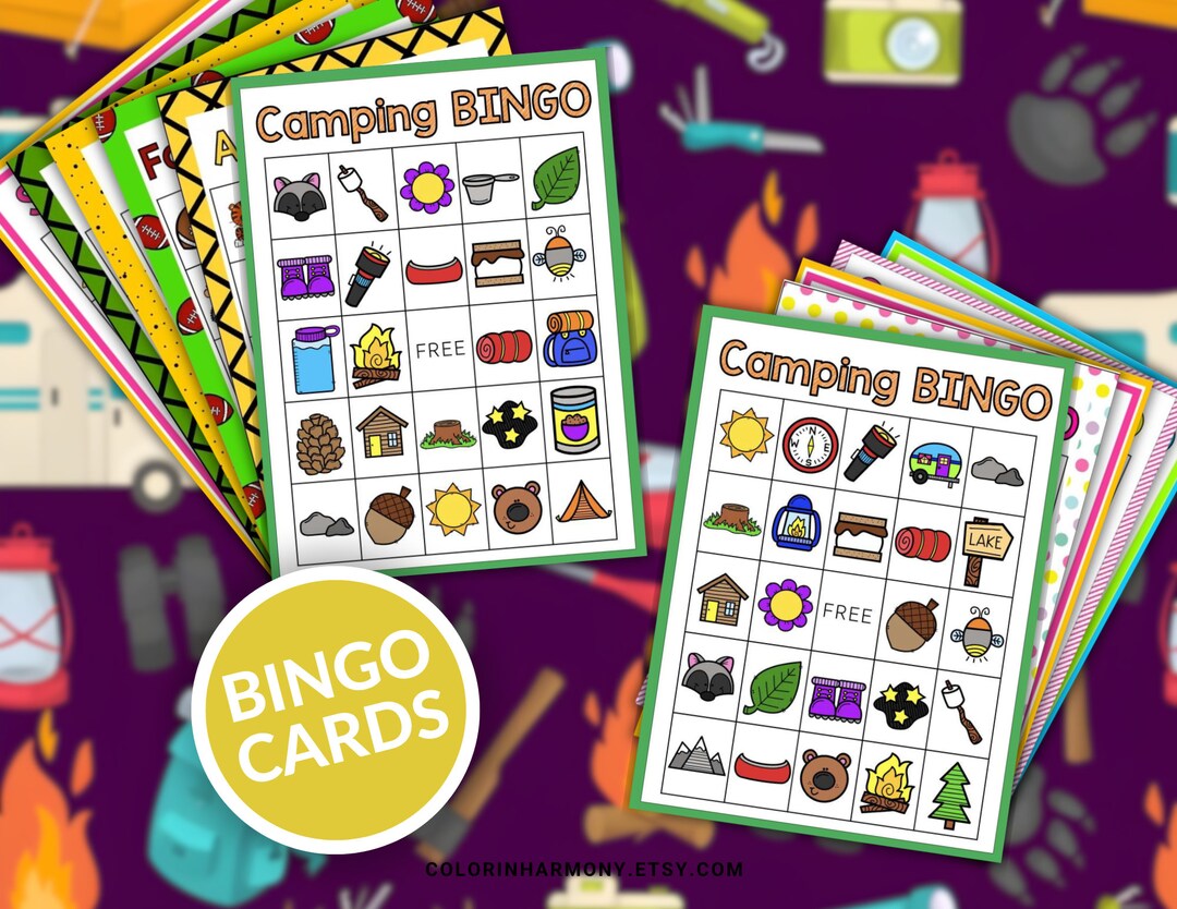 Camping Bingo, Printable Camping Bingo Cards, Camping Party Game, Kids ...