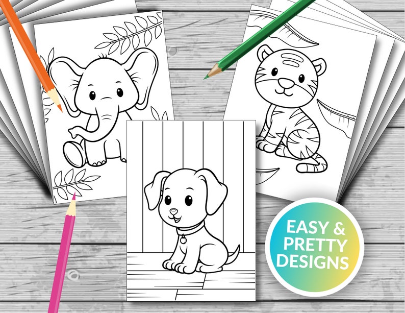 10 Cute Animals Printable Coloring Pages, Baby Animals Coloring Book ...
