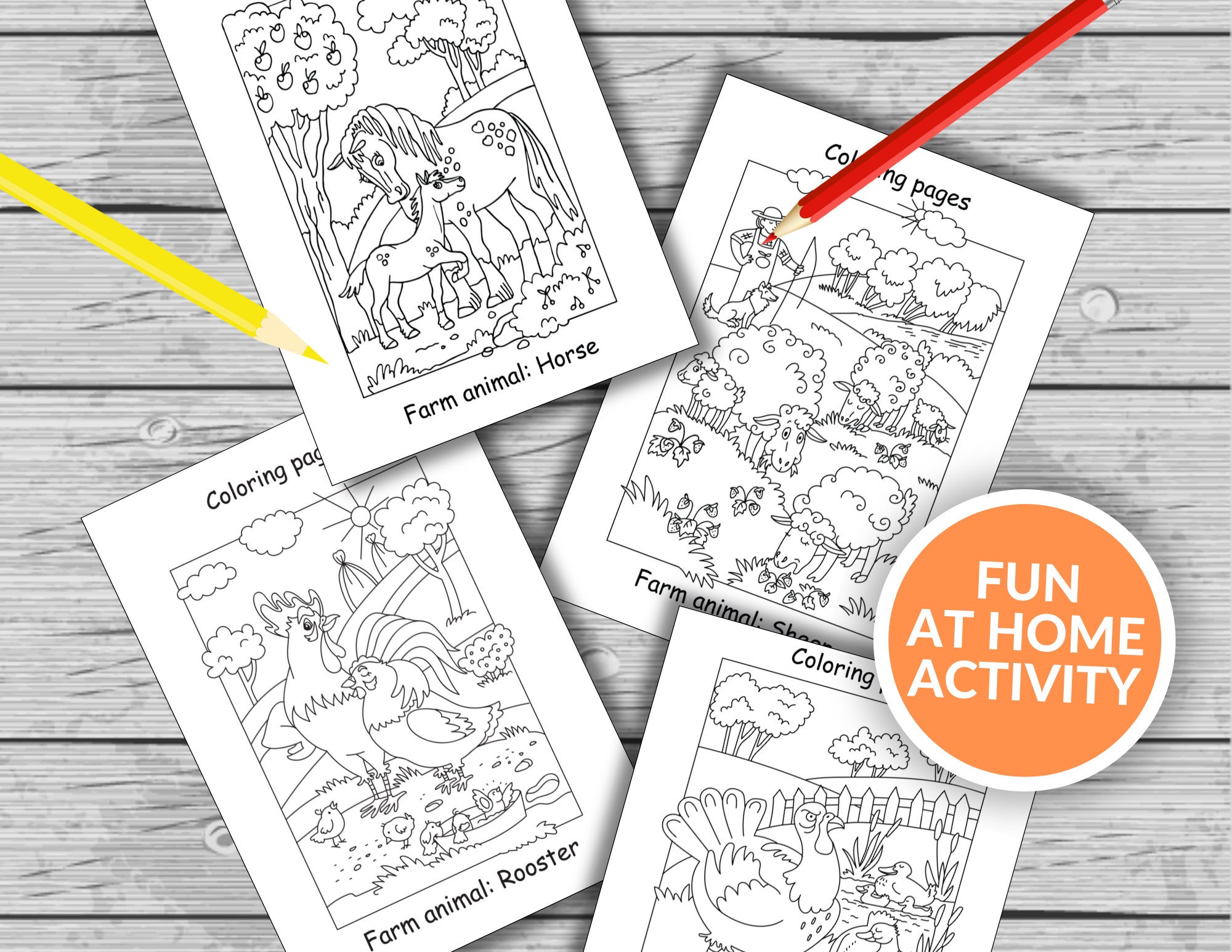 10 Farm Animals Printable Coloring Pages, Farm Animals Coloring Book ...