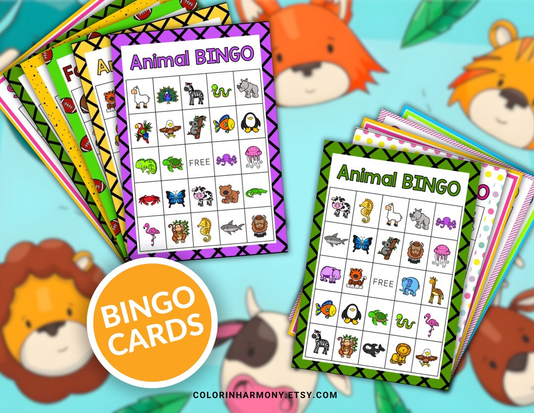 Animal Bingo, Printable Animal Bingo Cards, Animal Party Game, Kids ...