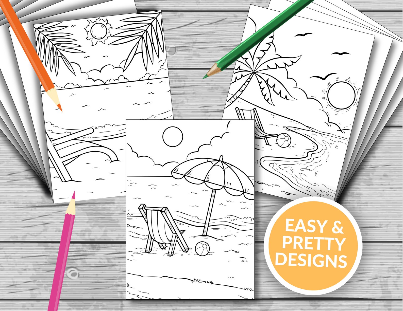 10 Beach Printable Coloring Pages, Cute Beach Coloring Book, Fun at ...