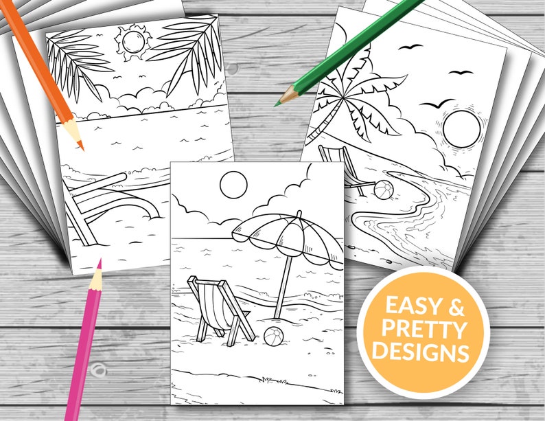 10 Beach Printable Coloring Pages, Cute Beach Coloring Book, Fun at ...