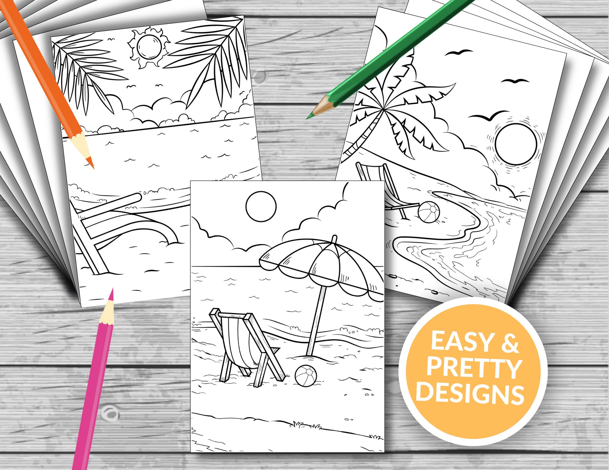 10 Beach Printable Coloring Pages, Cute Beach Coloring Book, Fun at ...