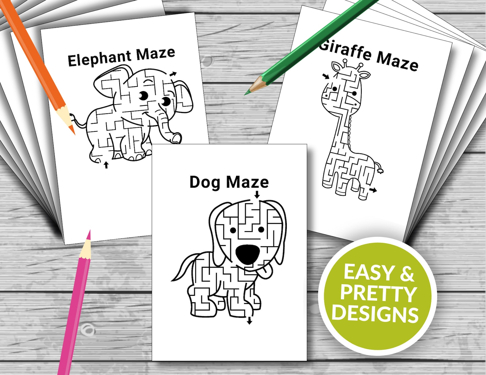 Animal Mazes: Kids Printable Coloring Pages (PDF Download) - Etsy