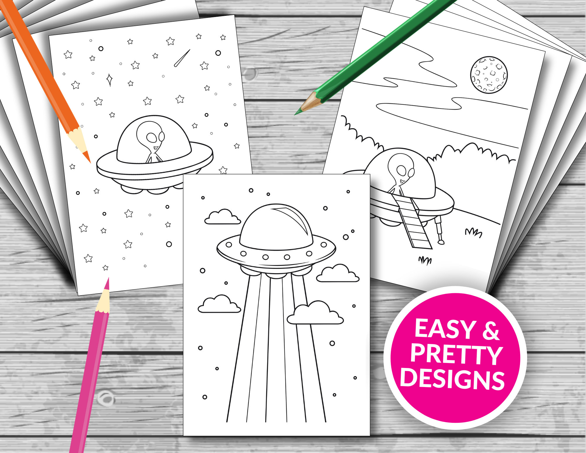 10 Alien Printable Coloring Pages, Martian Coloring Book, Fun at Home ...