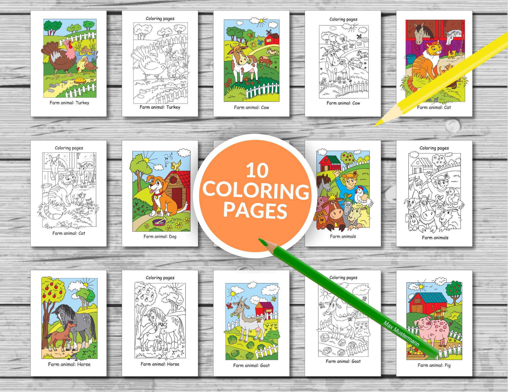 10 Farm Animals Printable Coloring Pages, Farm Animals Coloring Book ...